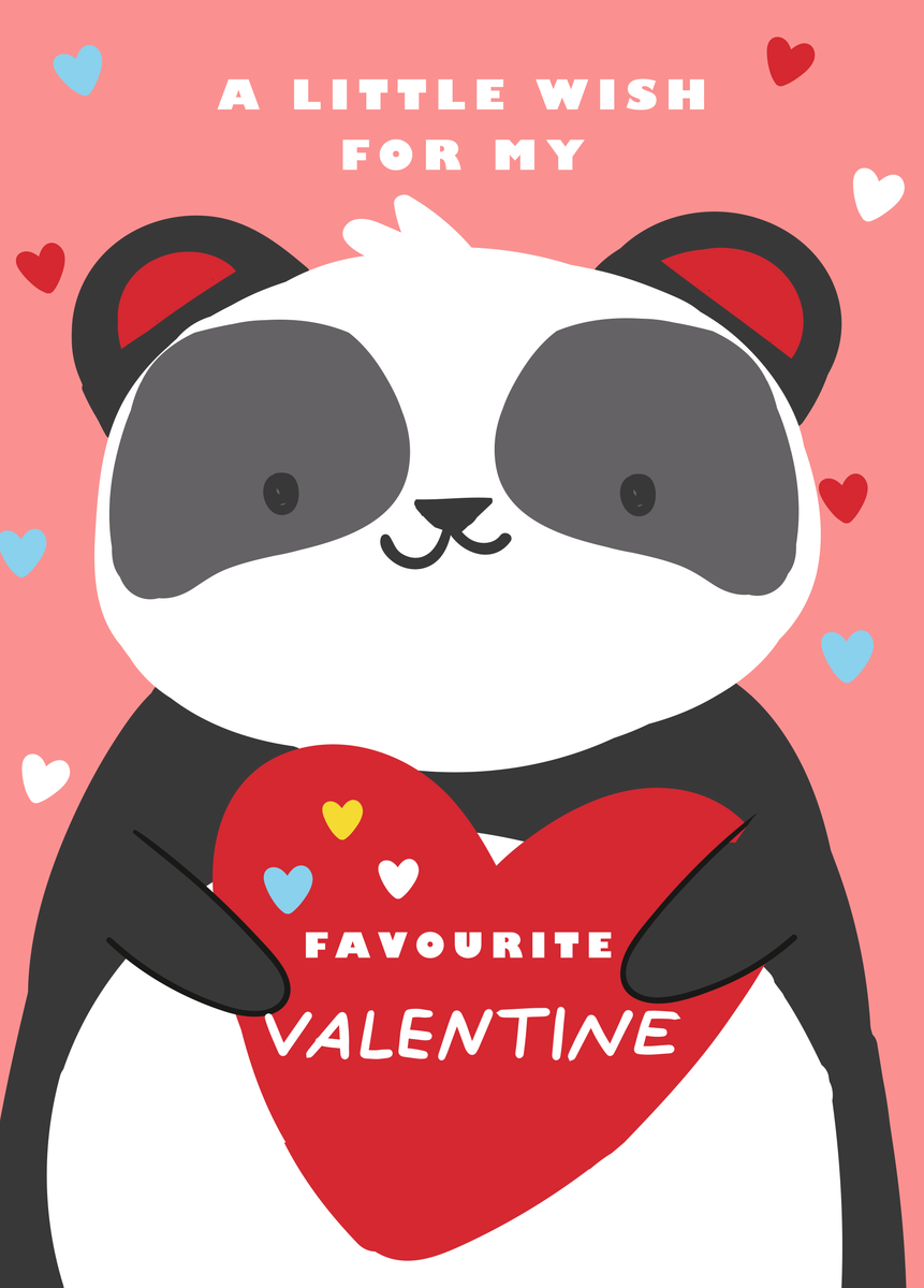 Personalised Cute Panda With Love Hearts Kids Valentine's Day Card ...