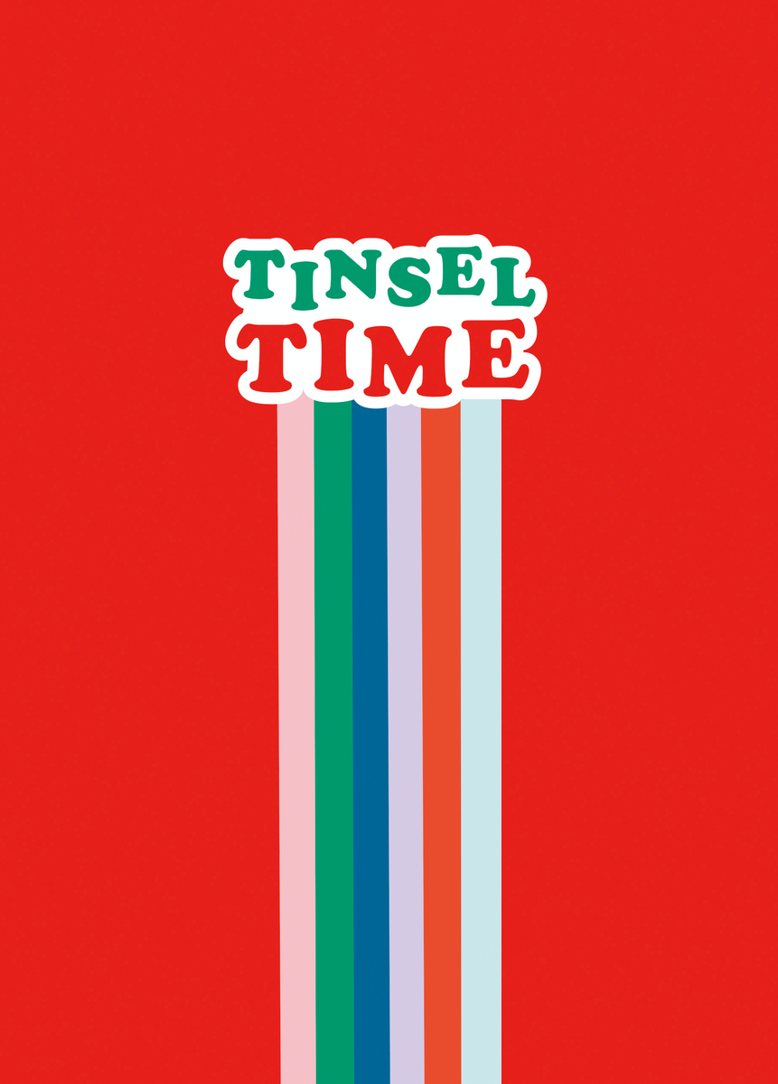 Personalised Modern Christmas Retro Stripe Tinsel Time Card – Hallmark
