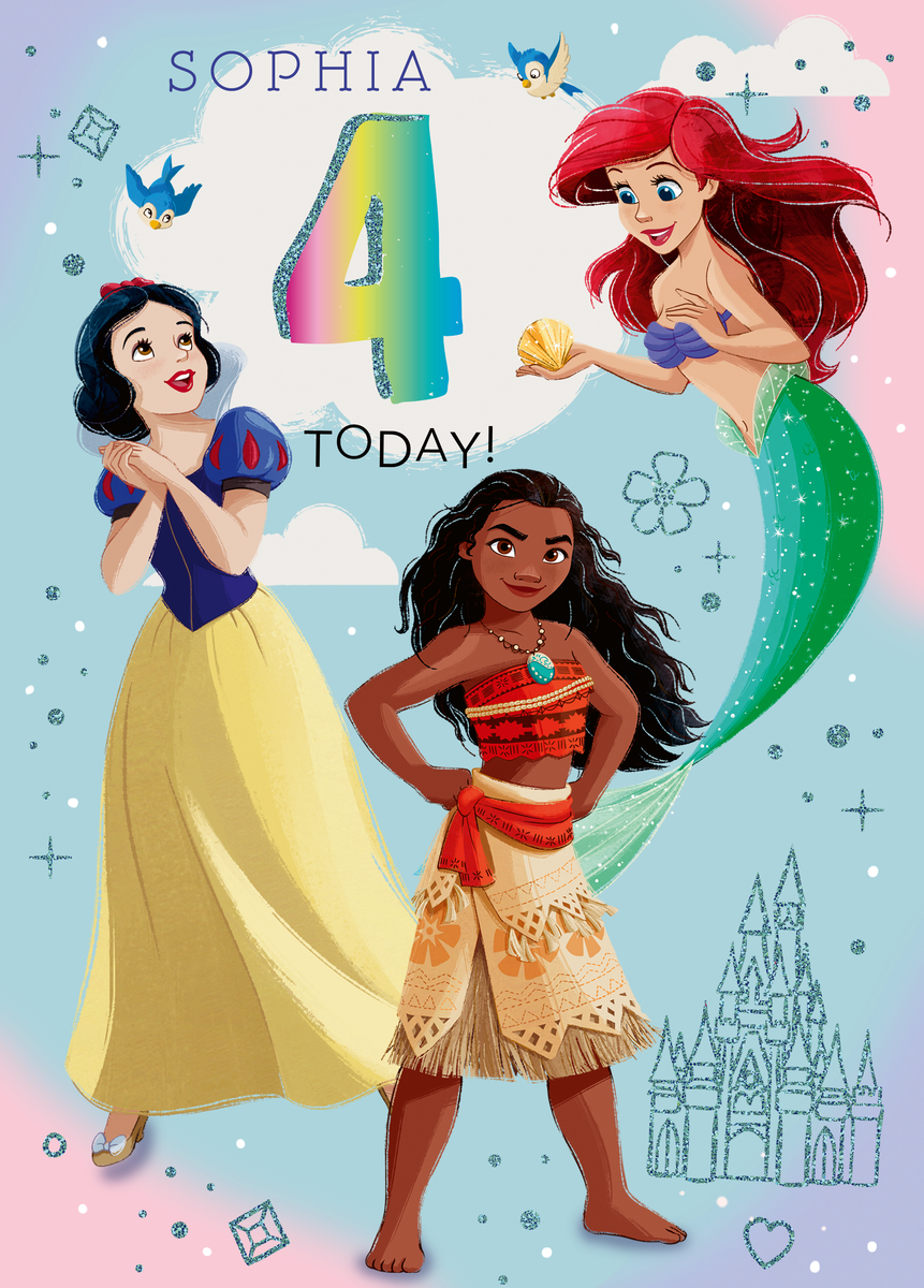 Personalised Disney Princess 4th Birthday Card | Hallmark UK