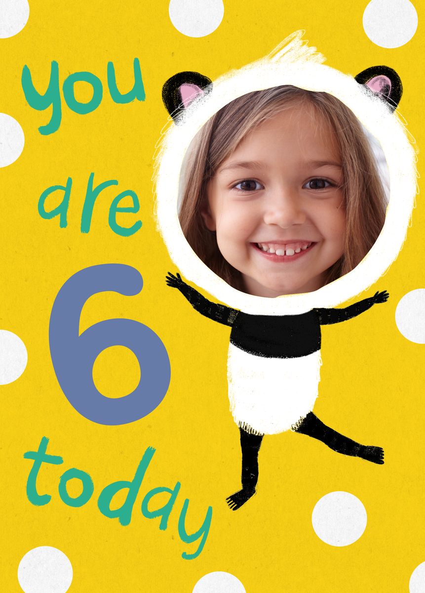 Personalised Panda 6th Birthday Photo Upload Card | Hallmark UK