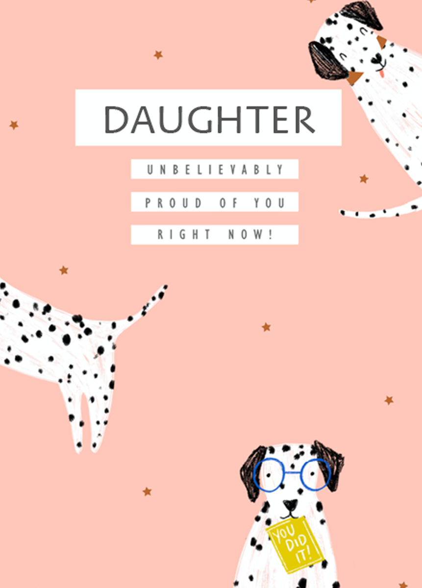 Personalised Editable Cute Dalmatians Exam Congratulations Card – Hallmark