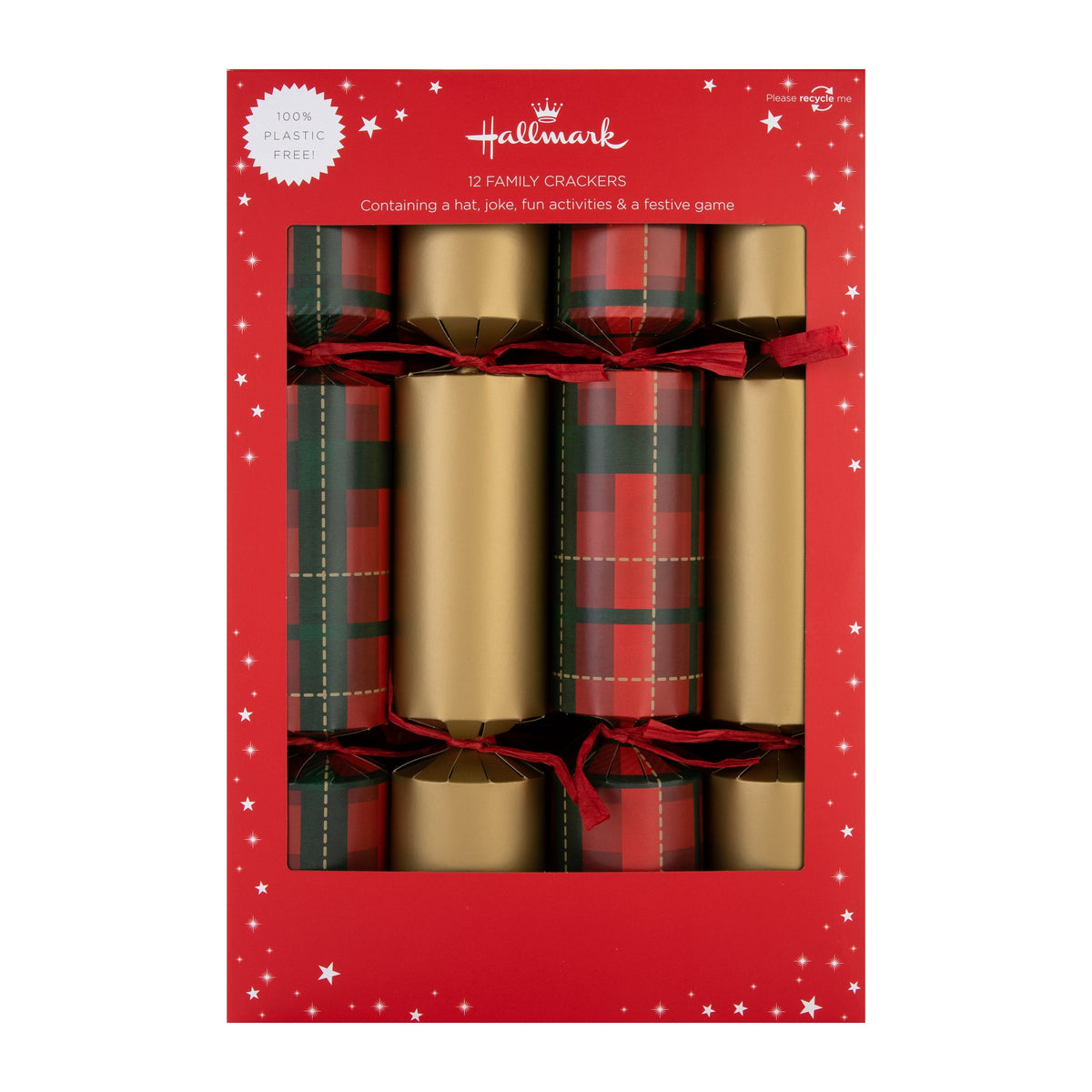 12 Pack Gold & Tartan Christmas Crackers | Hallmark UK