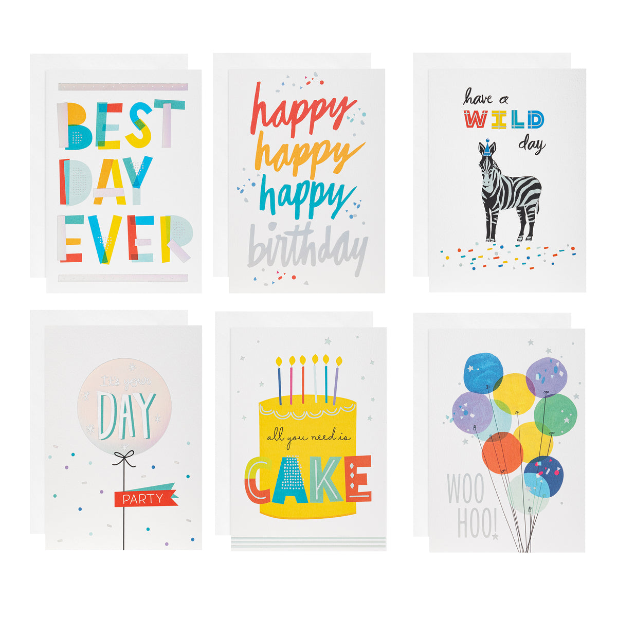 Birthday Cards Multipack, Pack of 24 in 6 Colourful Designs | Hallmark