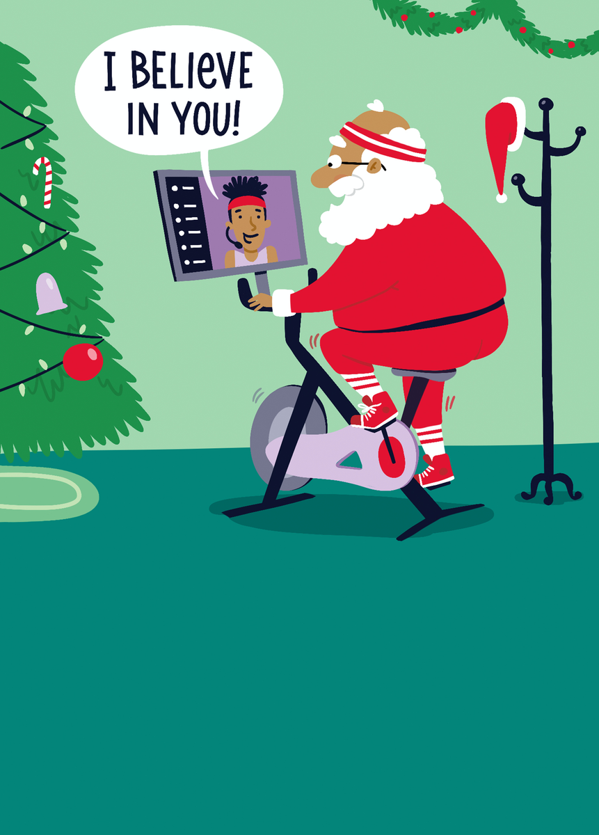 Personalised Funny Christmas Shoebox Cartoon Santa Exercise Card – Hallmark