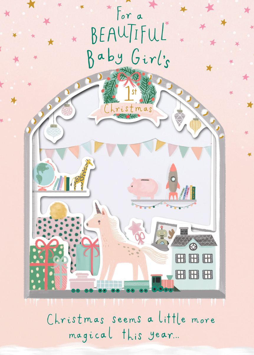 Personalised Cute Baby Girl's 1st Christmas Nursery Toys Card – Hallmark