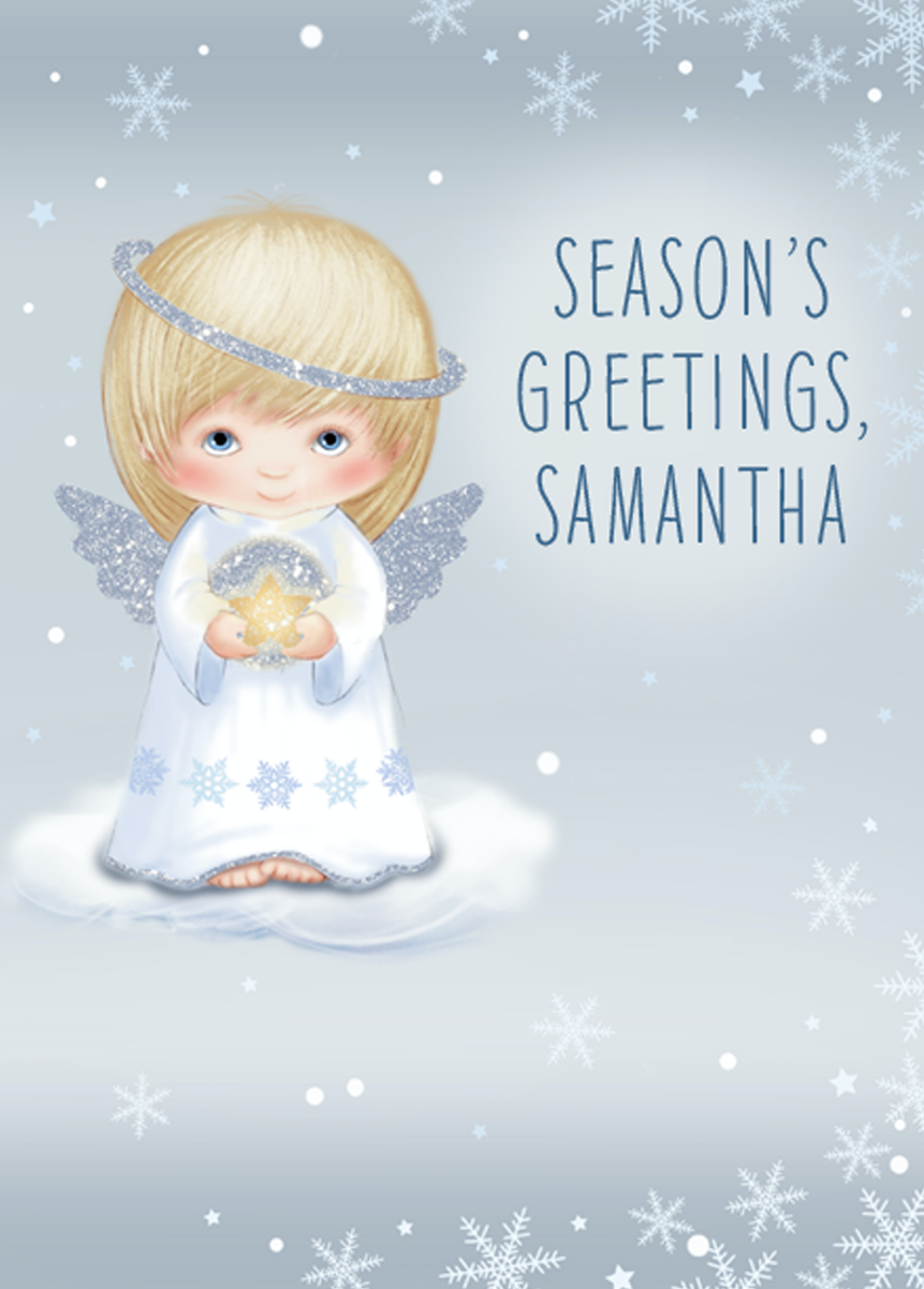 Personalised & Editable Cute Angel & Stars Christmas Card for Her ...