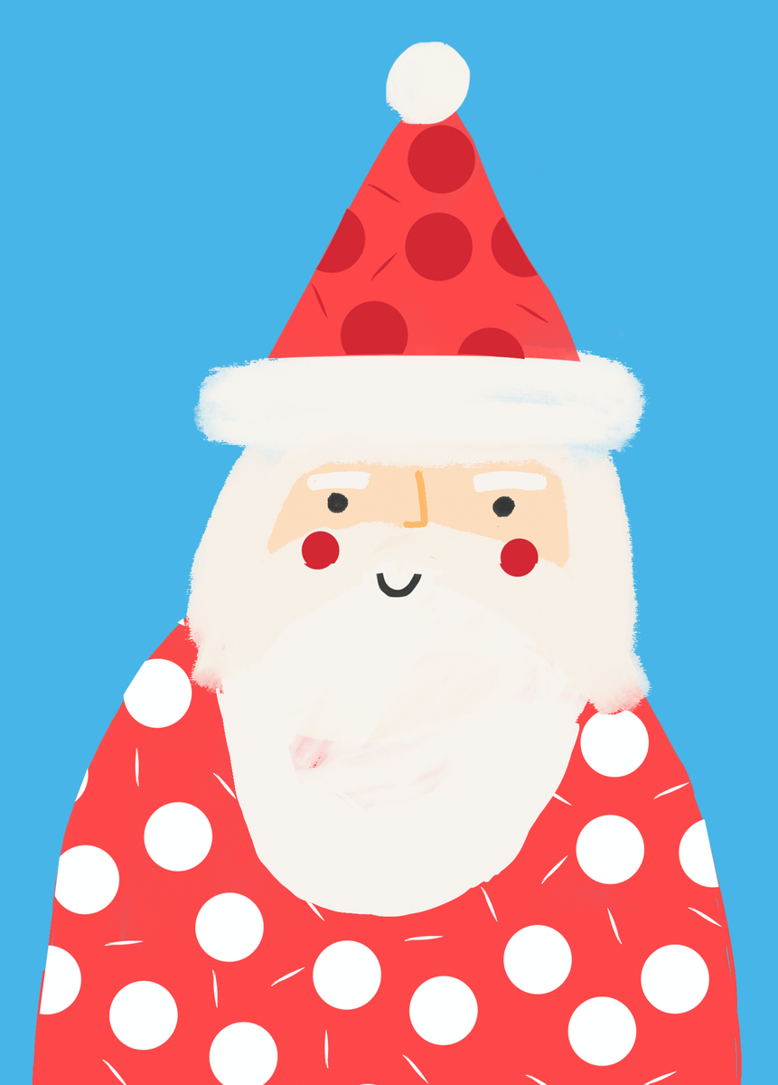 Personalised Modern Quirky Illustrated Santa Spotty Christmas Card ...