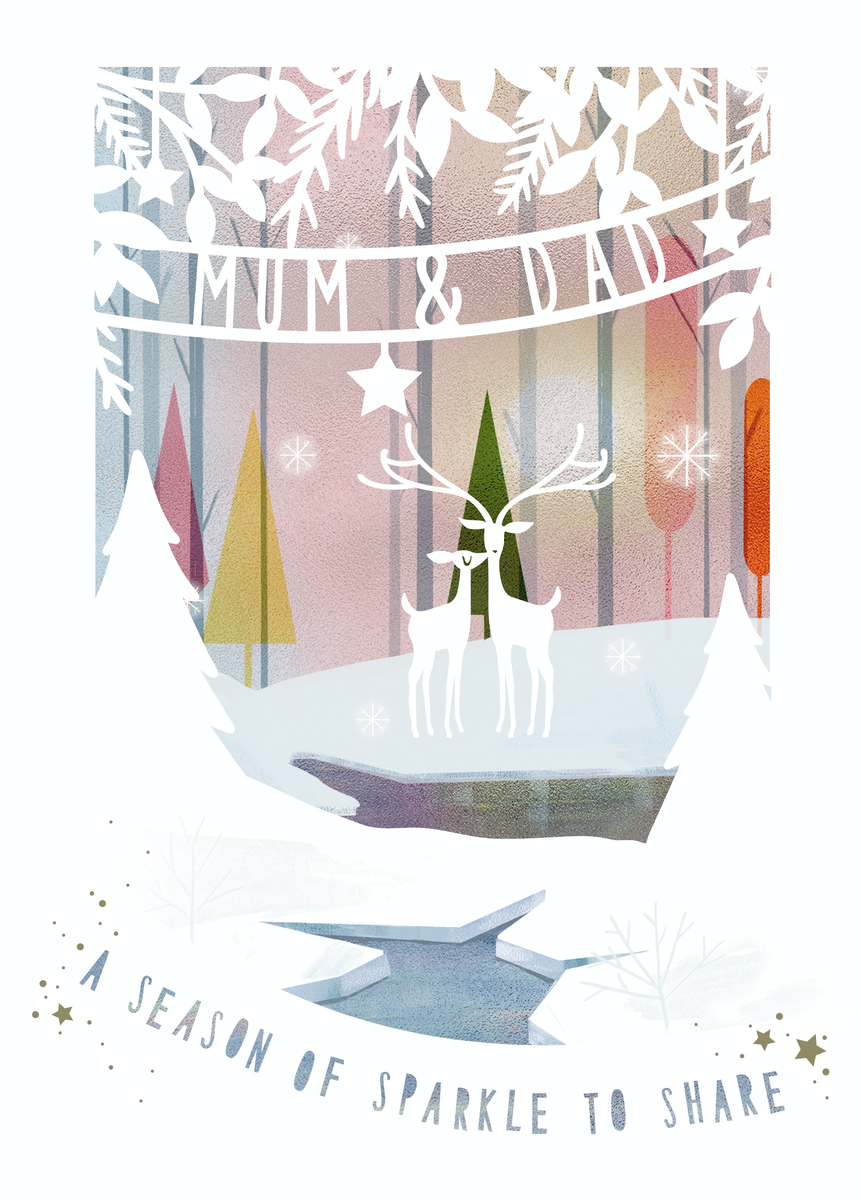 Personalised Mum And Dad Woodland Deer & Tree Christmas Card – Hallmark