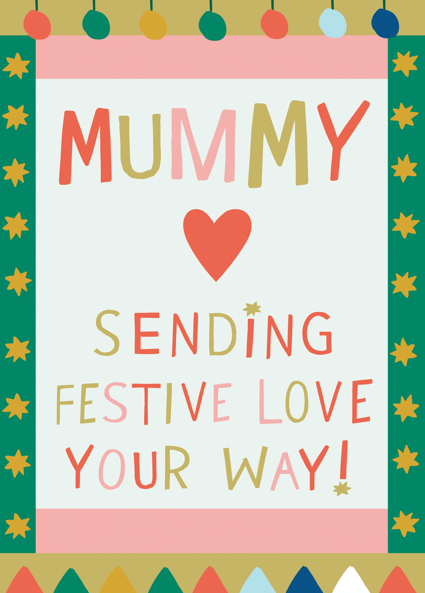 Personalised Mummy Festive Love Text Colourful Kids Christmas Card ...