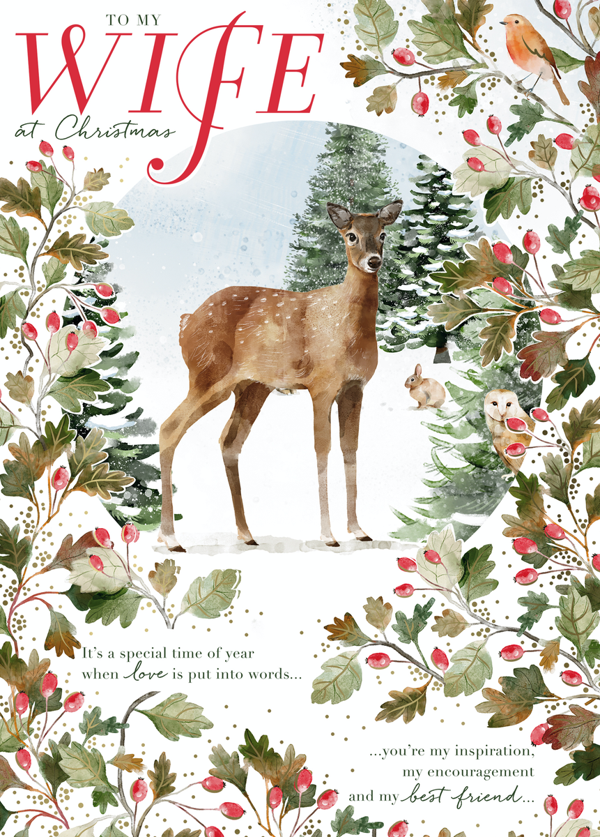 Personalised Wife Traditional Woodland Scene Deer Christmas Card – Hallmark