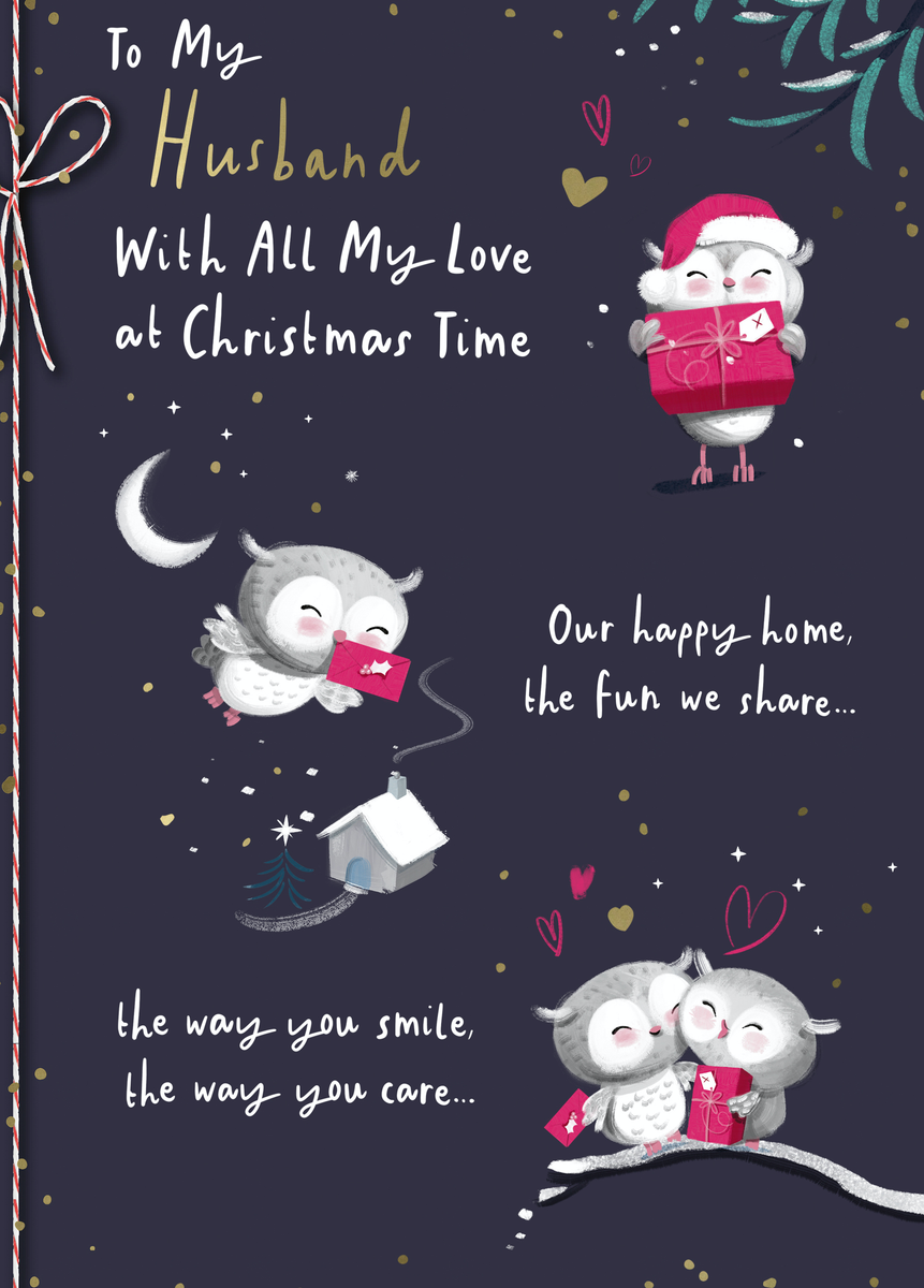 Personalised Husband Cute Owls Rebus Verse Christmas Card – Hallmark
