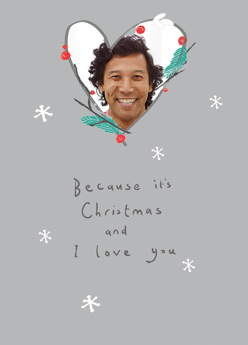 Personalised One I Love Heart Wreath Photo Christmas Card – Hallmark