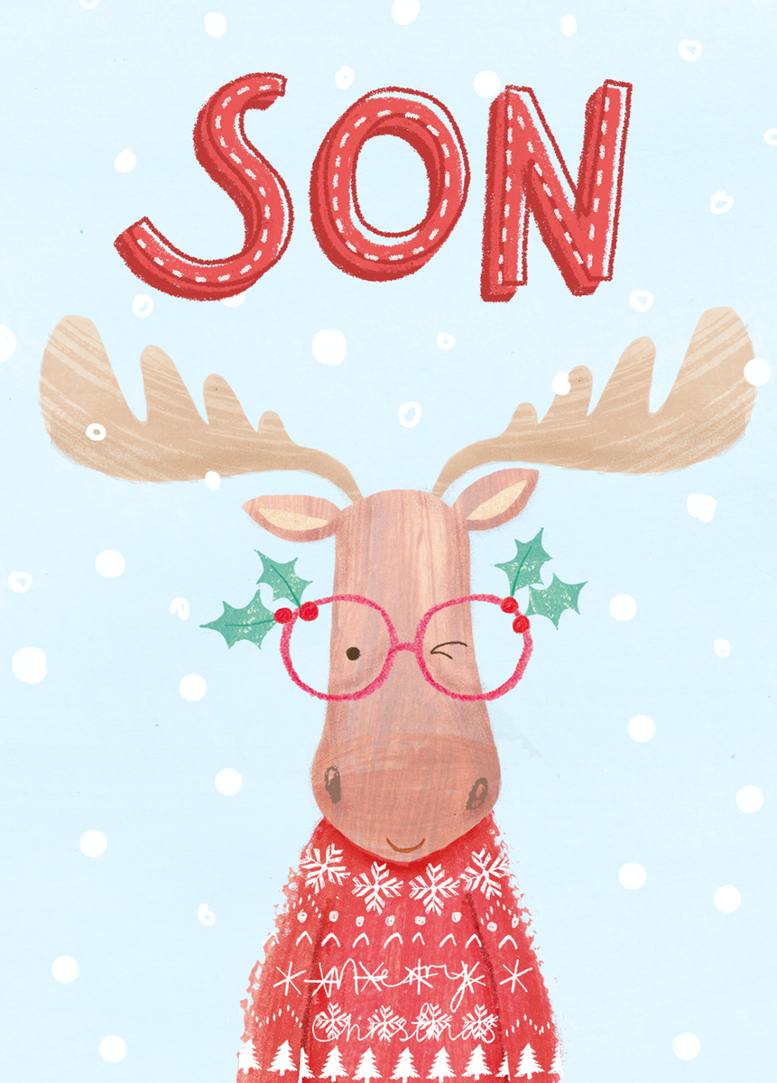Personalised Son Cute Winking Reindeer Christmas Card – Hallmark