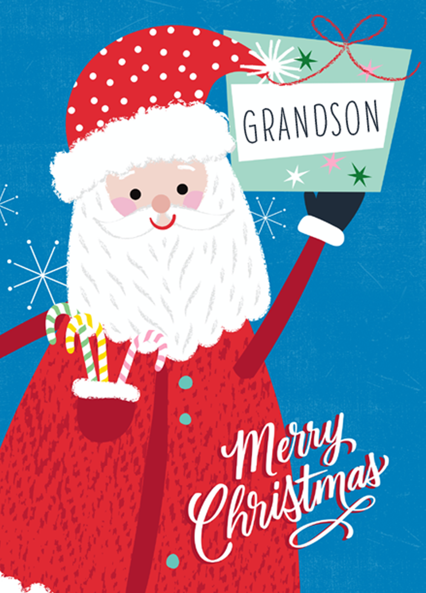 Personalised & Editable Santa & Gift Christmas Card for Grandson – Hallmark