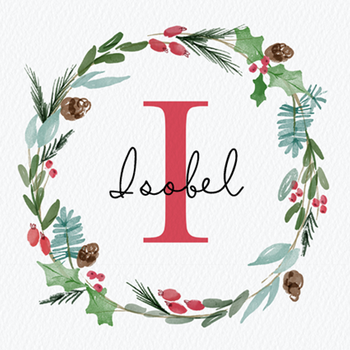 Personalised Wreath Monogram Letter I Christmas Card – Hallmark