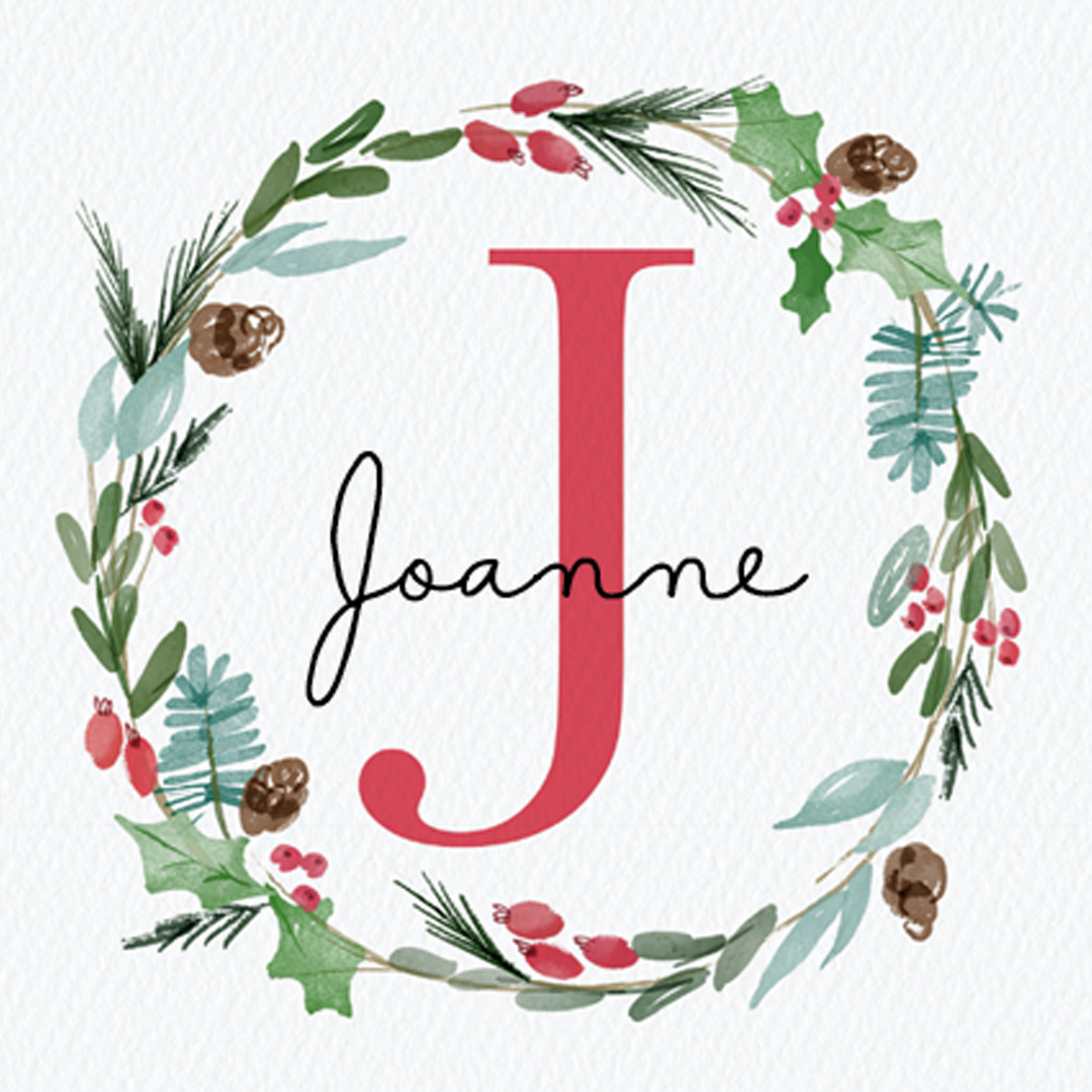 Personalised Wreath Monogram Letter J Christmas Card – Hallmark