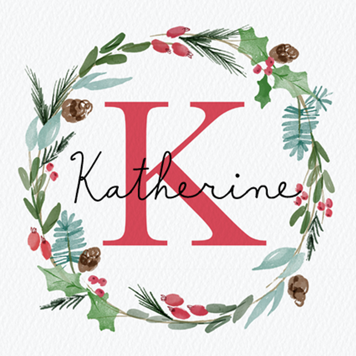 Personalised Wreath Monogram Letter K Christmas Card – Hallmark