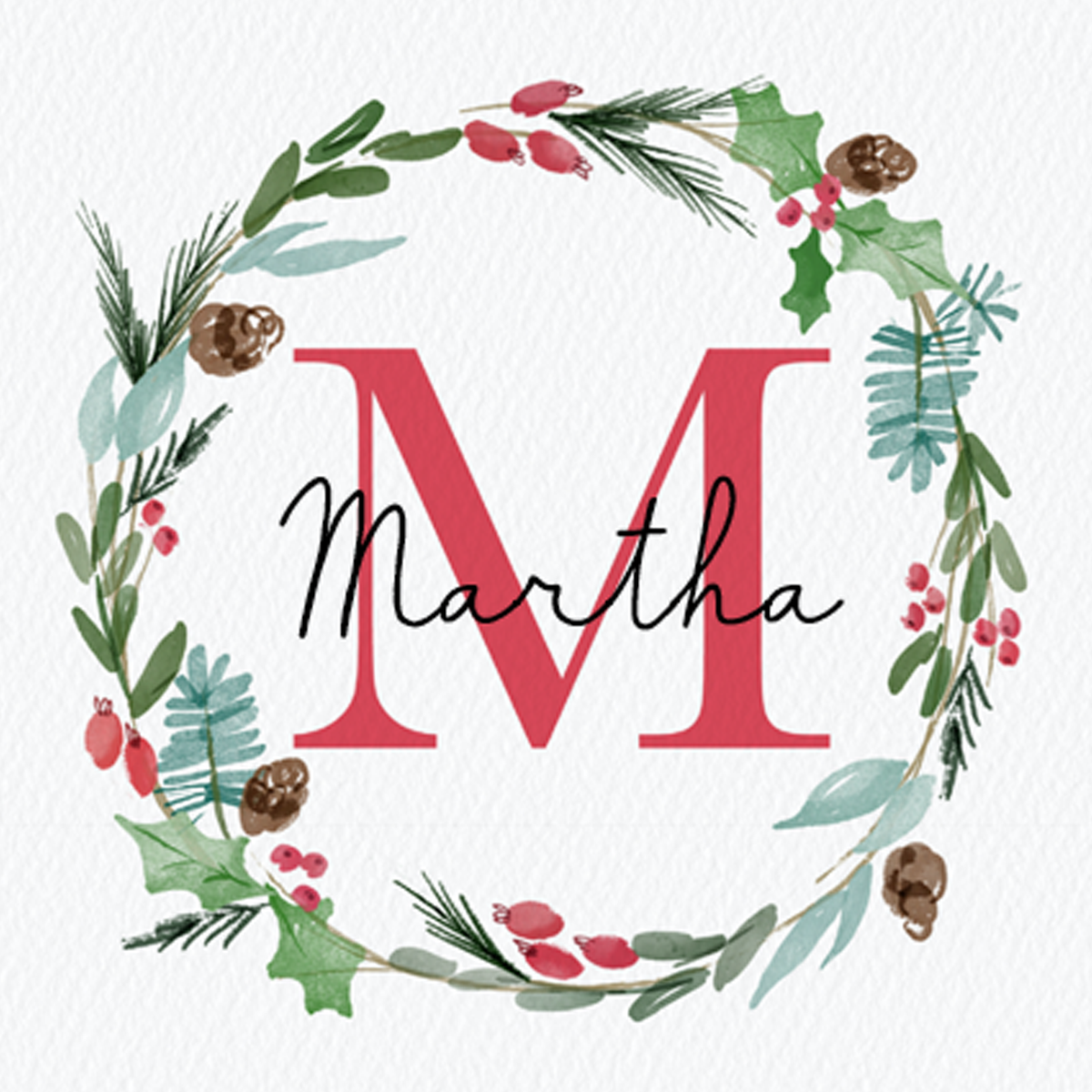 Personalised Wreath Monogram Letter M Christmas Card – Hallmark