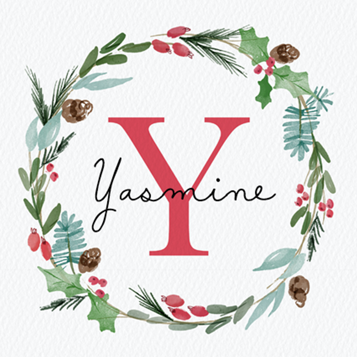 Personalised Wreath Monogram Letter Y Christmas Card – Hallmark