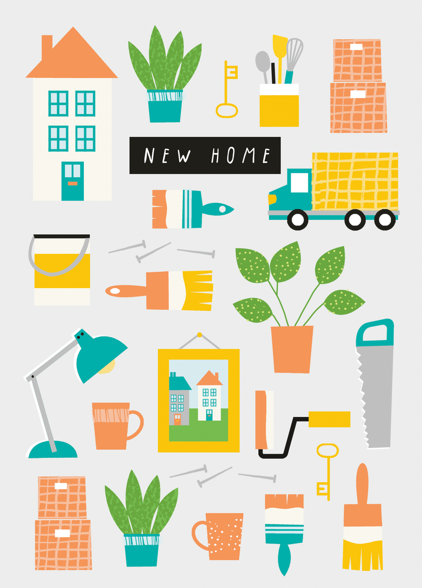 Personalised Illustrated Icons New Home Card | Hallmark UK