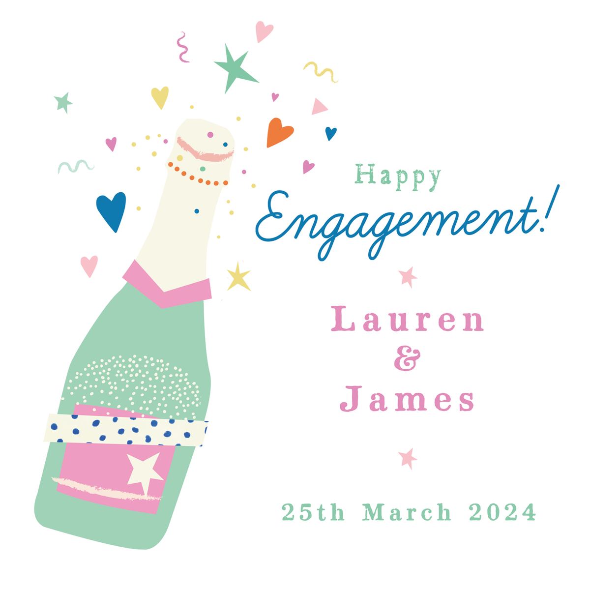 Personalised Editable Confetti Champagne Engagement Card | Hallmark UK
