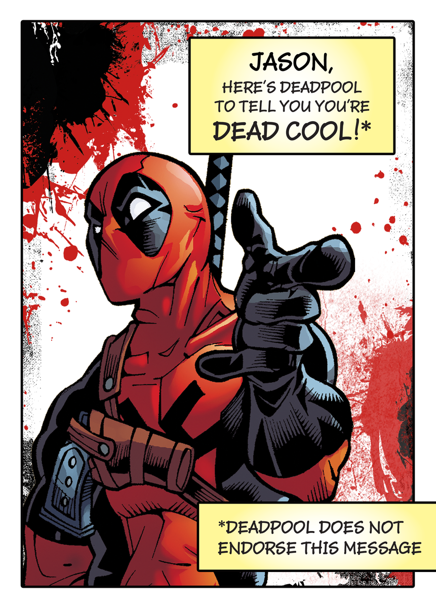 Personalised Editable Finger Guns Deadpool Birthday Card | Hallmark UK
