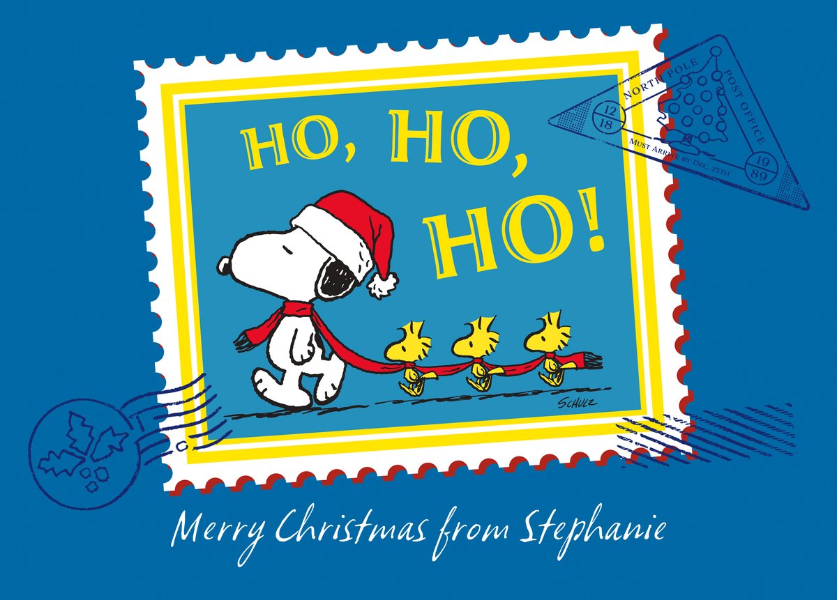 Personalised SNOOPY Postage Stamp Christmas Card | Hallmark UK