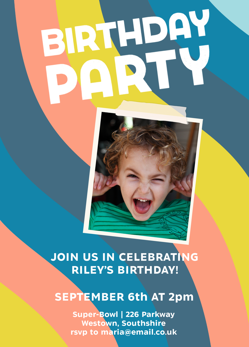Personalised Photo Upload Blue Lines Birthday Invitation | Hallmark