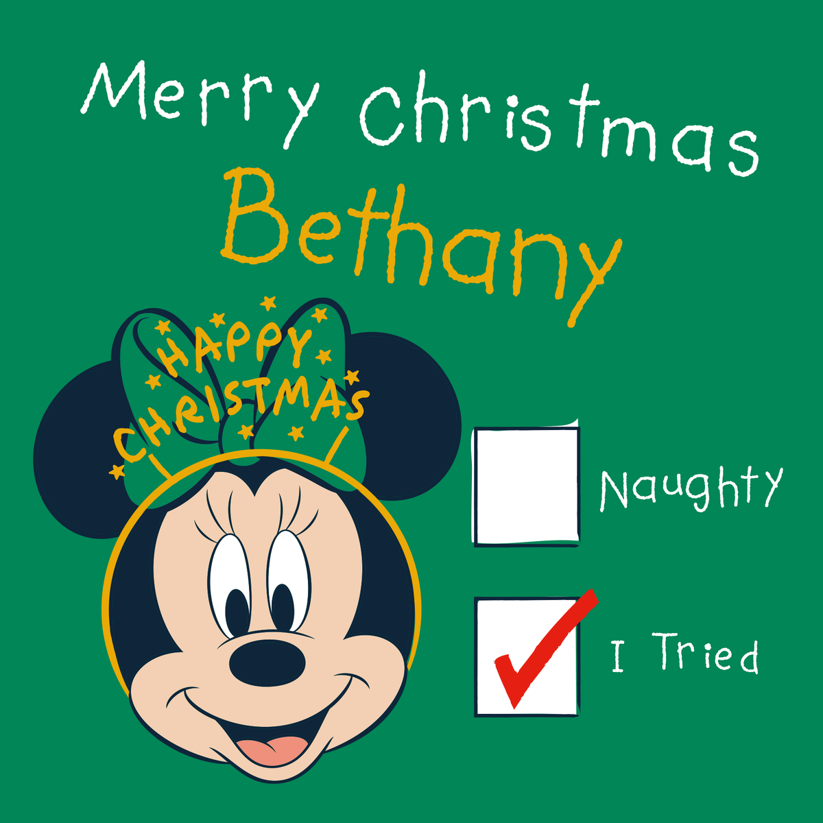 Personalised Editable Festive Minnie Mouse Christmas Card | Hallmark