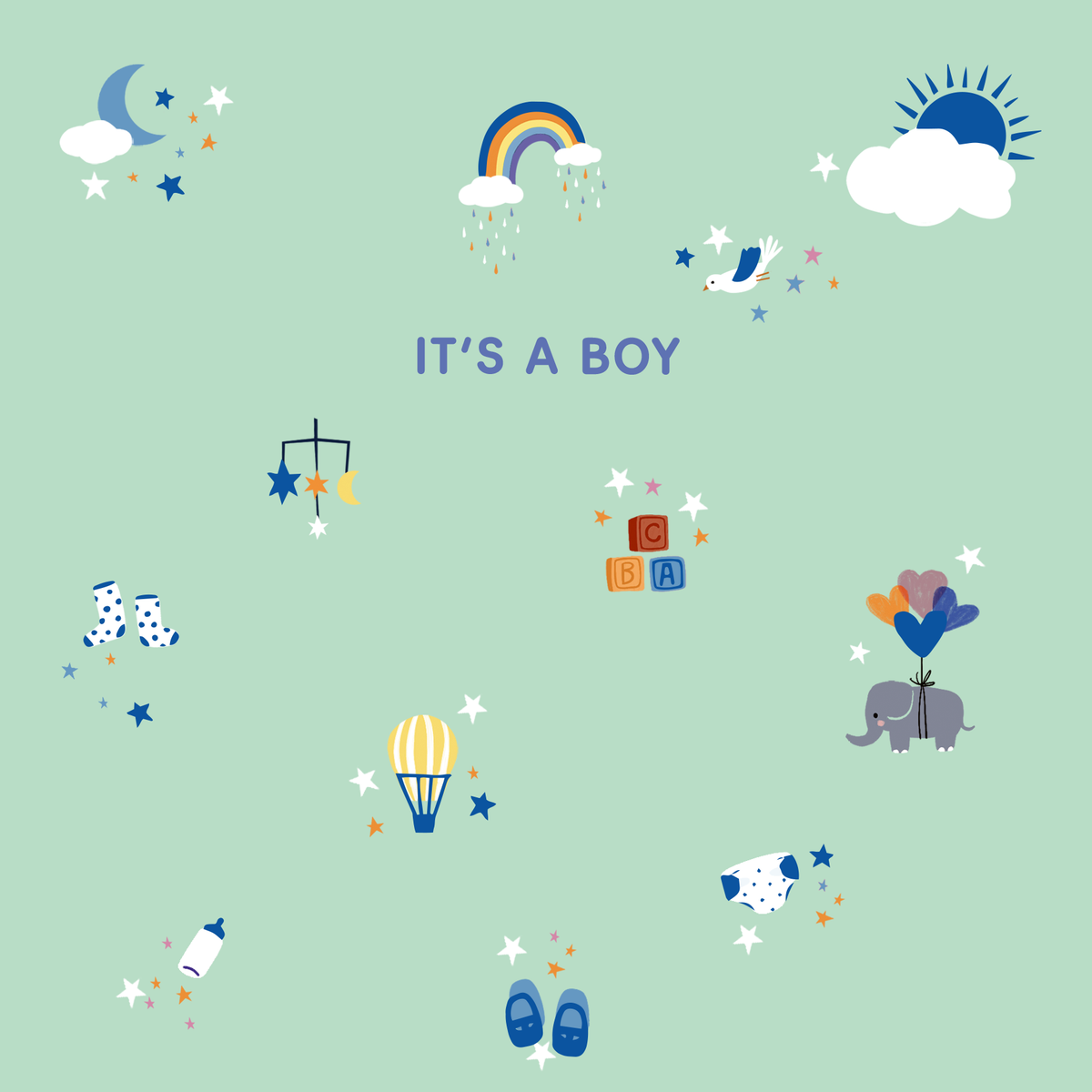 Personalised Editable Blue Cute Icons New Baby Boy Card | Hallmark