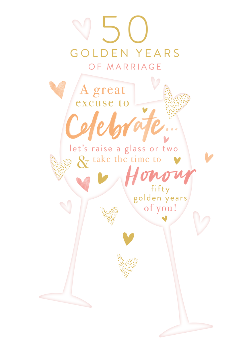 Personalised Word-Filled Glasses Golden Wedding Card | Hallmark