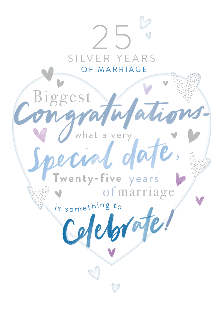 Personalised Word-Filled Heart Silver Wedding Card | Hallmark