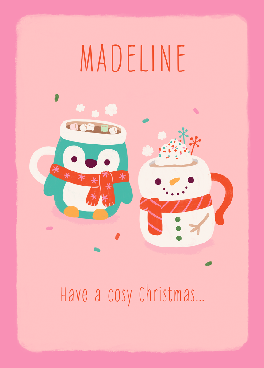 Personalised 'Cute Mugs' Illustrated Christmas Card | Hallmark
