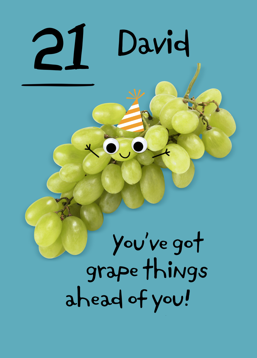 Personalised Googly Grub 'Grapes' 21st Birthday Card | Hallmark