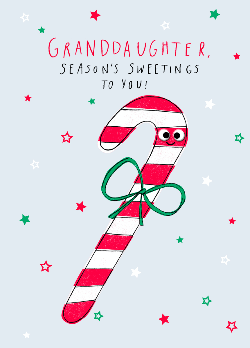 Personalised Granddaughter Candy Cane Christmas Card – Hallmark