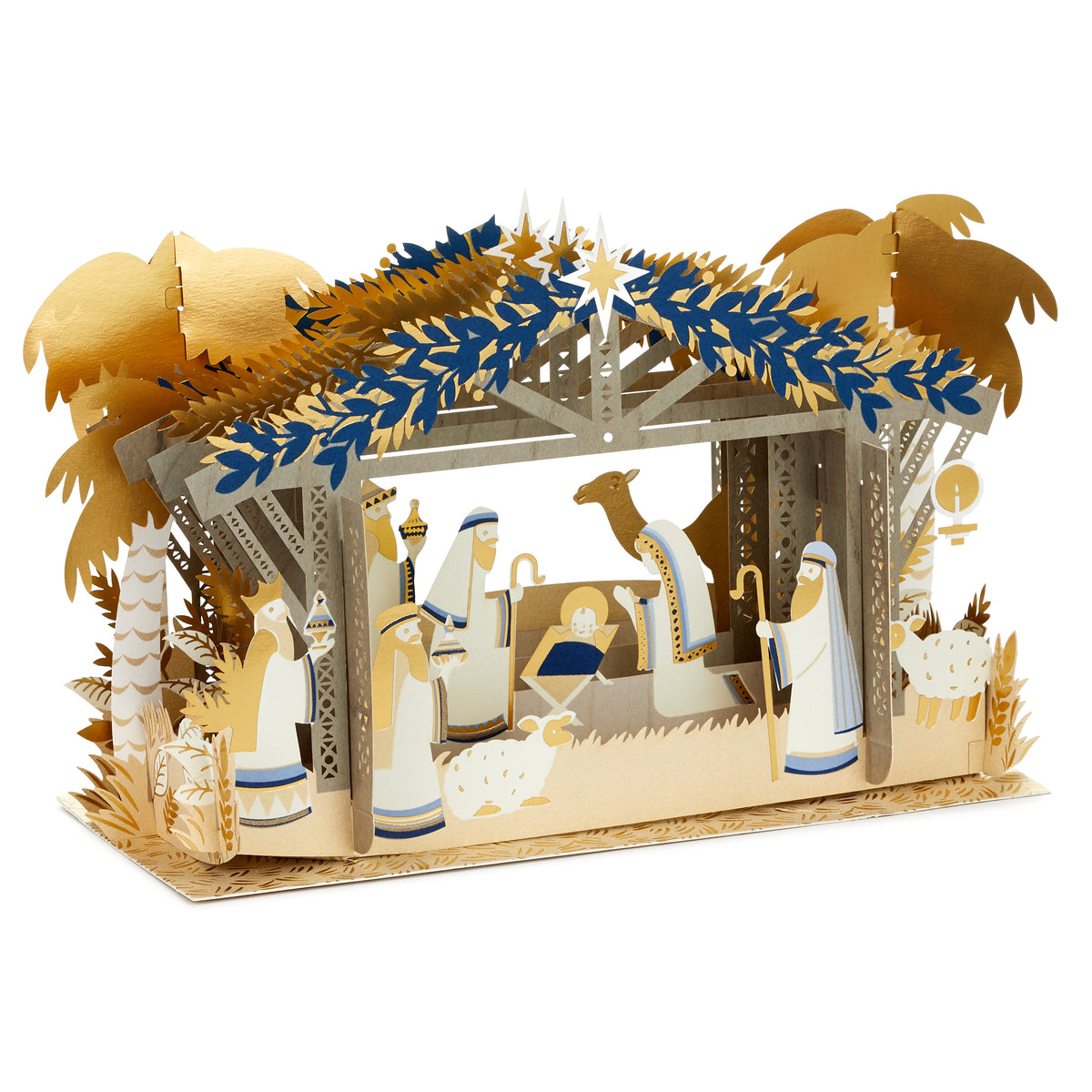 3D & Pop Up Gold & Navy Nativity Scene Christmas Card | Hallmark UK
