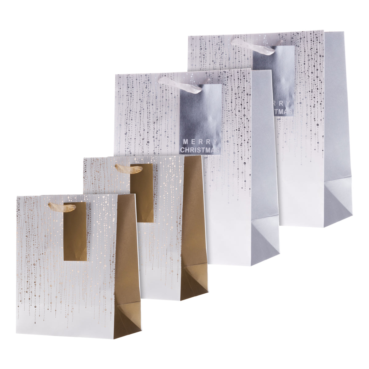 Christmas Gift Bags Pack of 4 in 2 Silver & Gold Designs | Hallmark UK