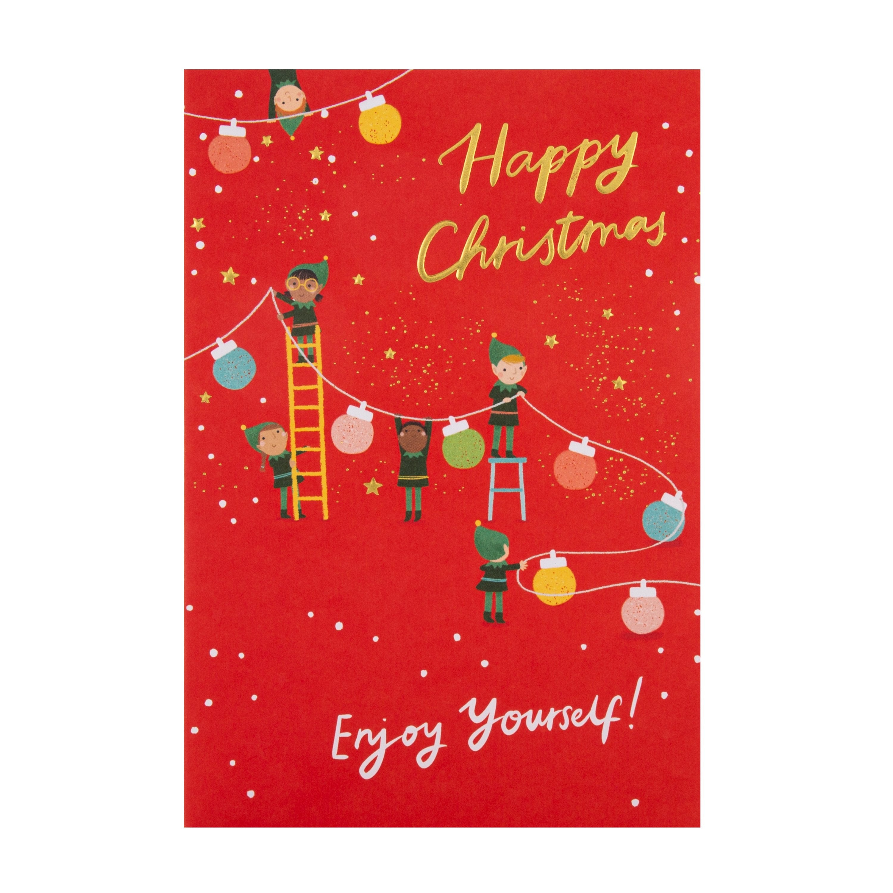 General Christmas Card - Cute Festive Elves Decorating Design with Gol ...