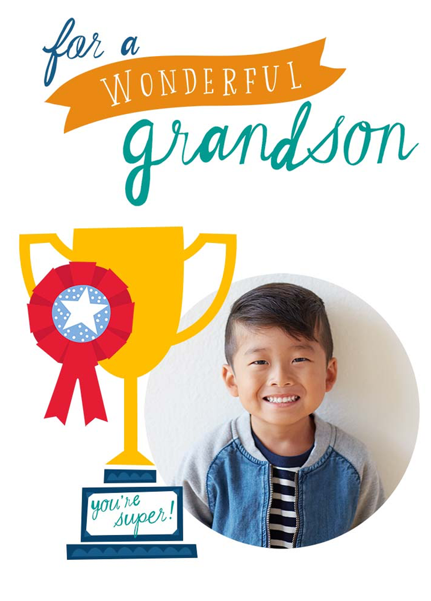 Personalised Wonderful Grandson Trophy Photo Card – Hallmark