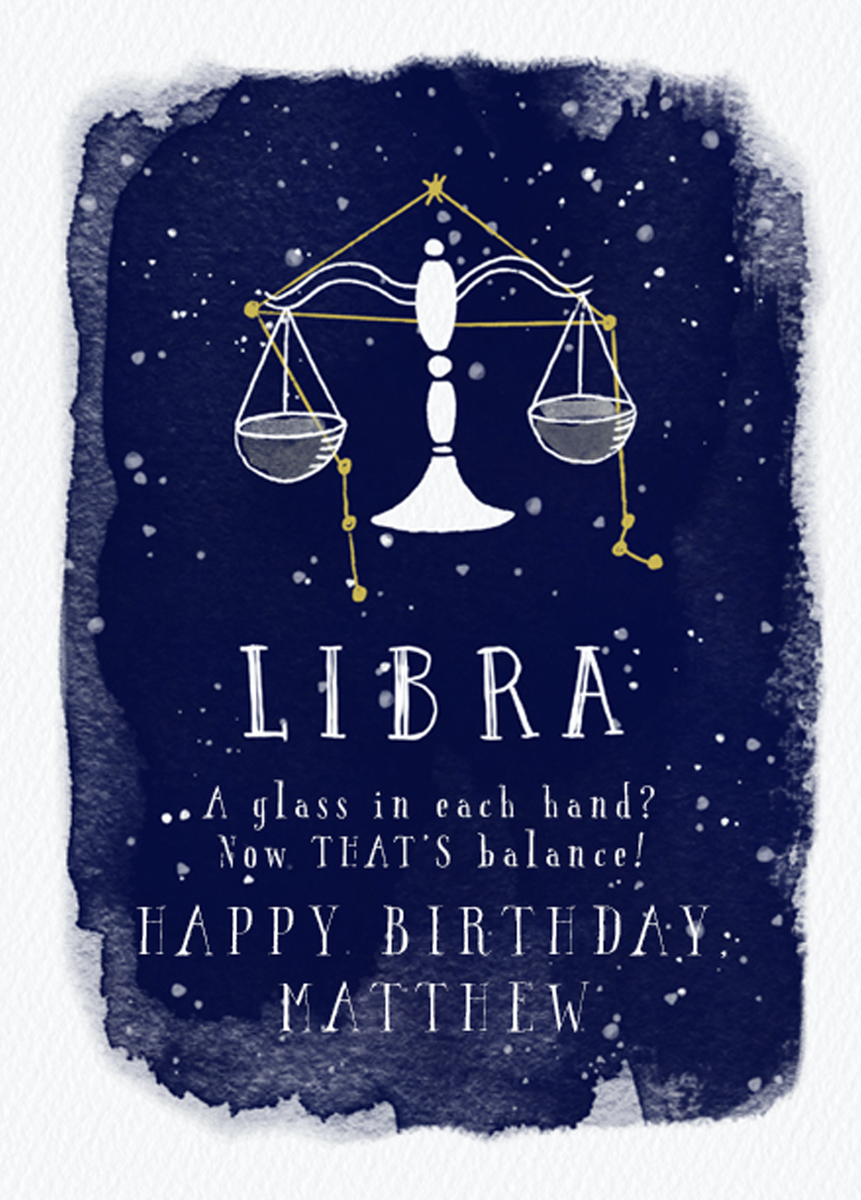 Personalised Contemporary Libra Zodiac Birthday Card – Hallmark