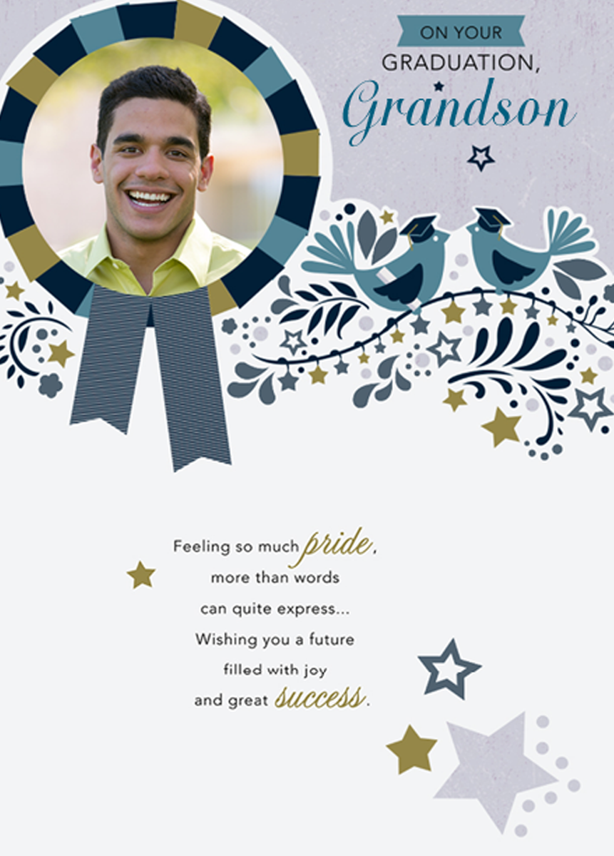 Personalised For Grandson Editable Graduation Stars Rosette Photo Card ...