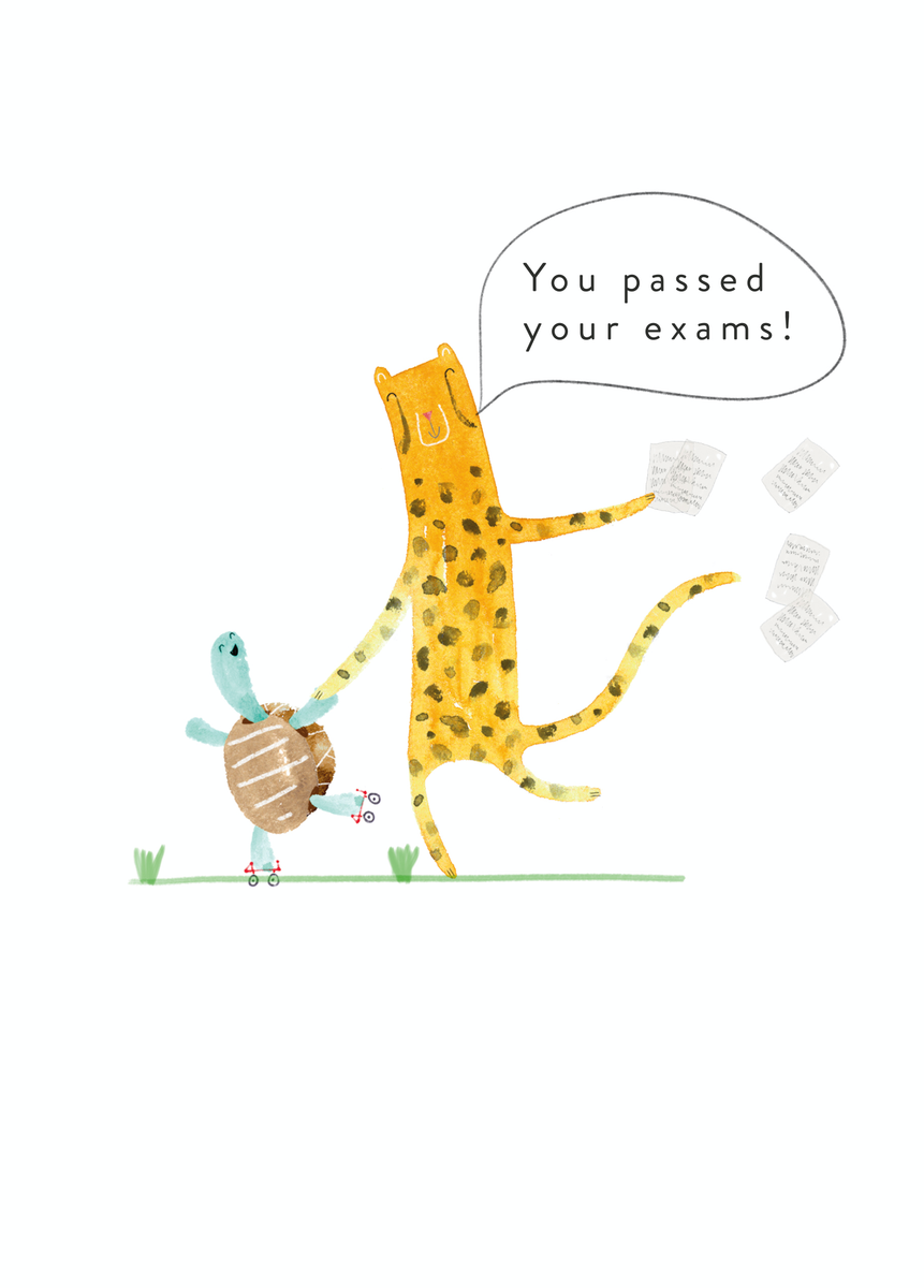 Personalised Cute Exam Congratulations Cheetah & Tortoise Card – Hallmark
