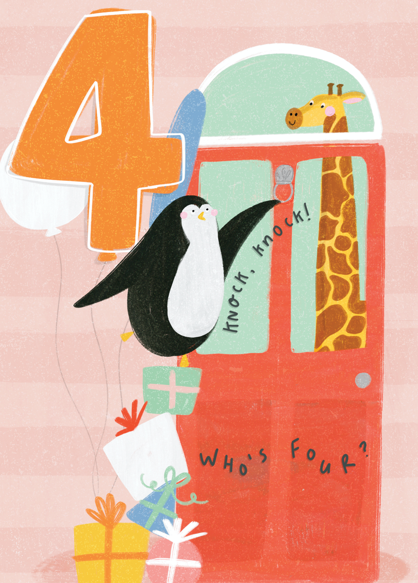 Personalised Penguin Giraffe Gifts 4th Birthday Card – Hallmark