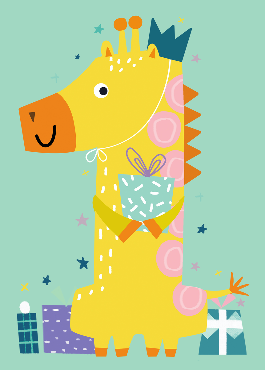 Personalised Colourful Giraffe Number 1st Birthday Card – Hallmark