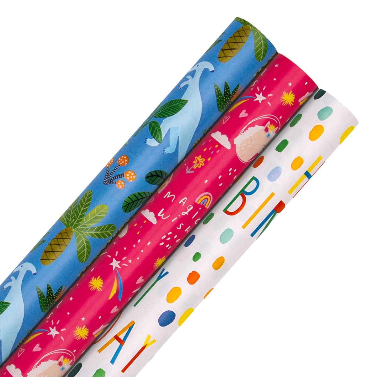 6M Birthday Wrapping Paper Pack for Kids - 3 x 2M Rolls in 3 Fun Desig ...