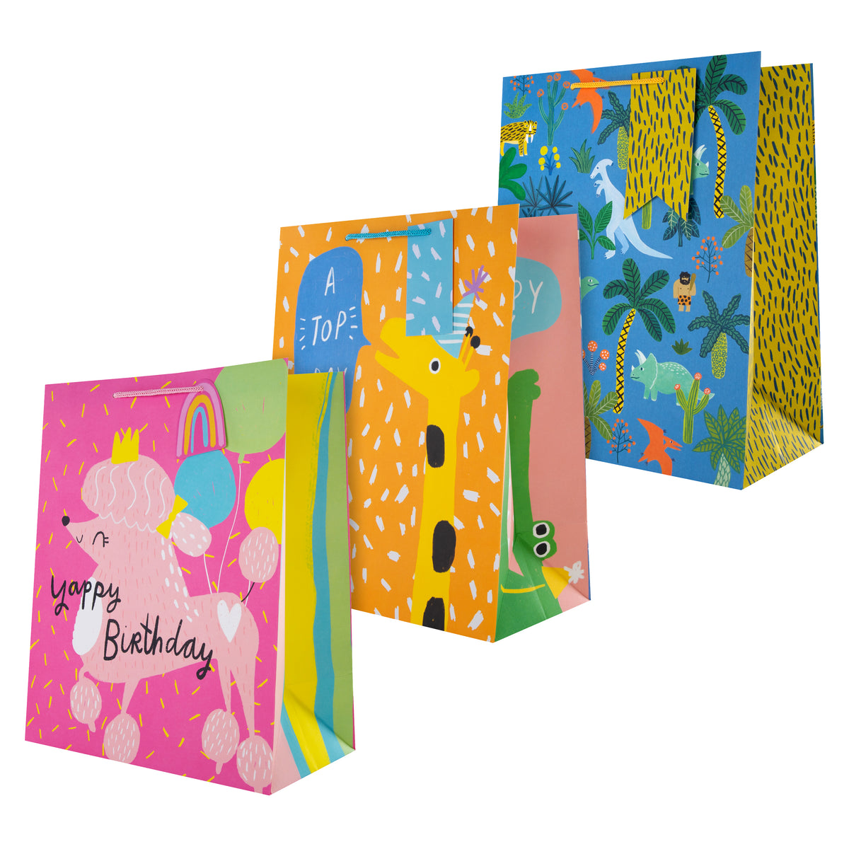 Large Any Occasion Kids Gift Bag Pack - 3 Bags in 3 Classic Fun Illust ...