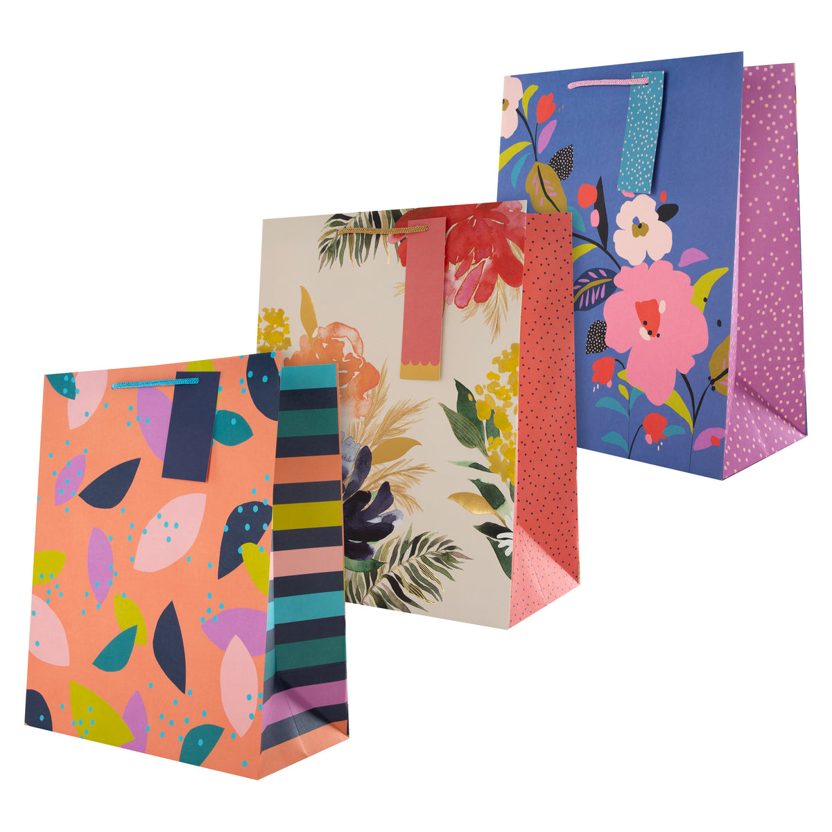 Large Any Occasion Gift Bag Pack - 3 Bags in 3 Classic Floral Designs ...
